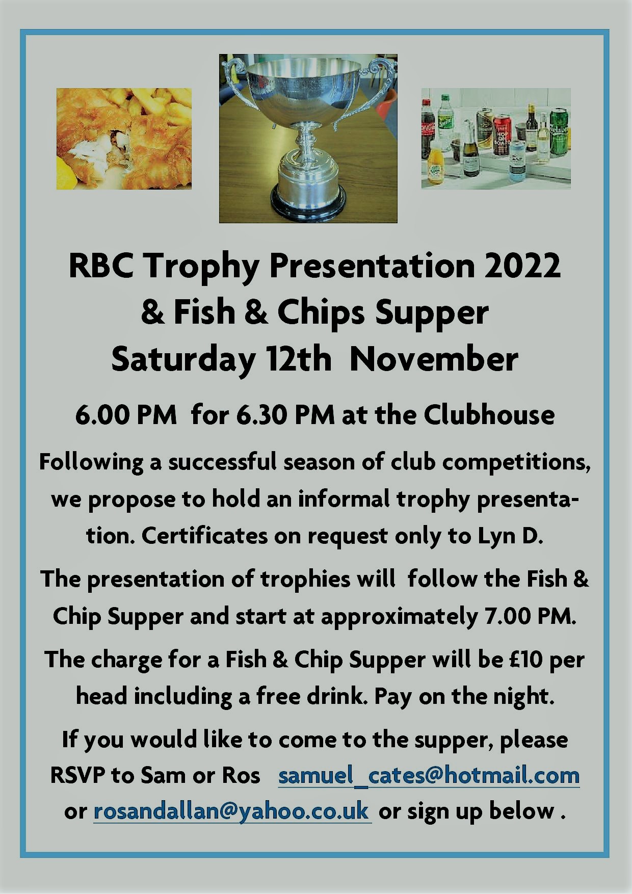 TROPHY PRESENTATION SUPPER – SATURDAY 12TH NOVEMBER – Redhill Bowling Club